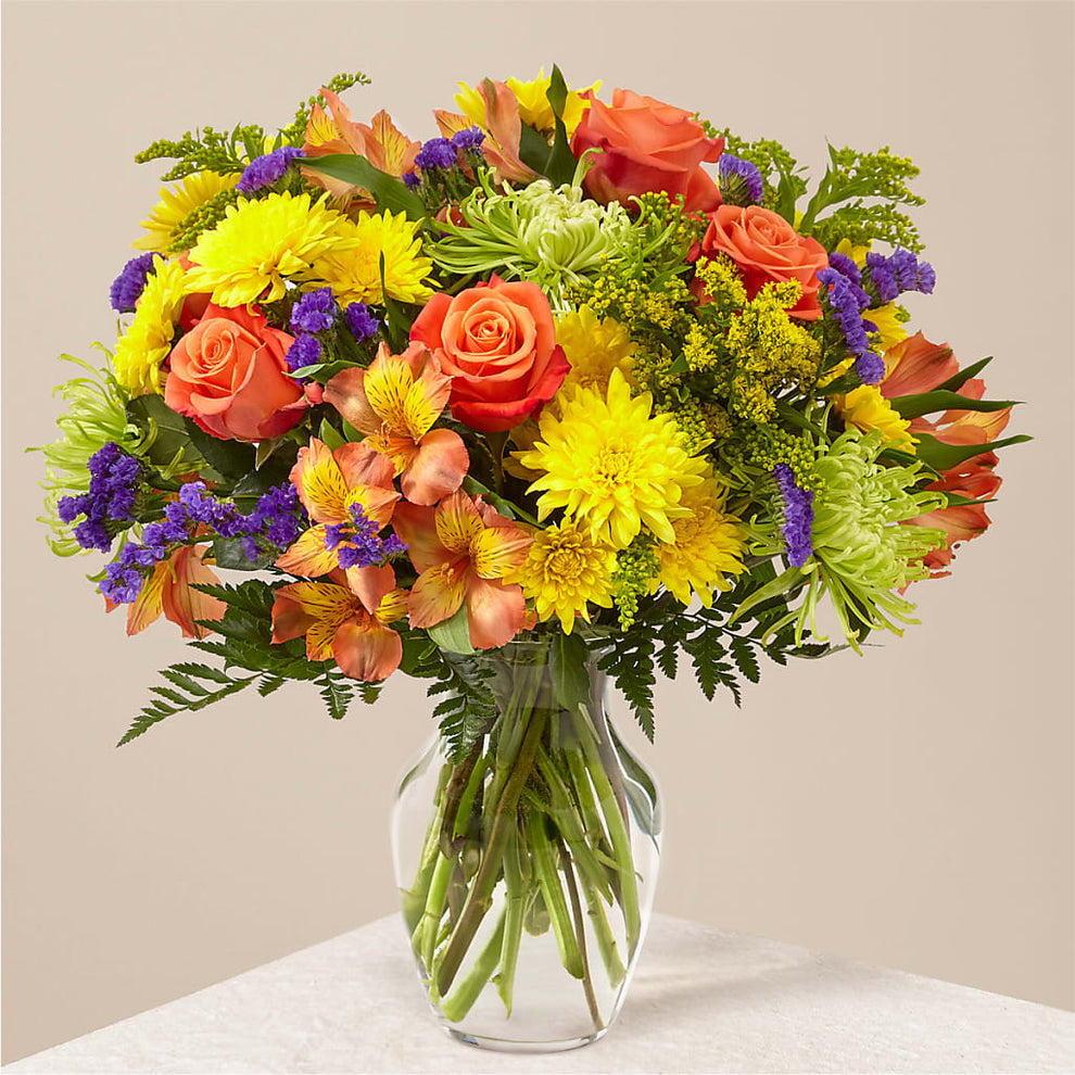 Marmalade Skies Bouquet – green, orange, purple, yellow flower ...